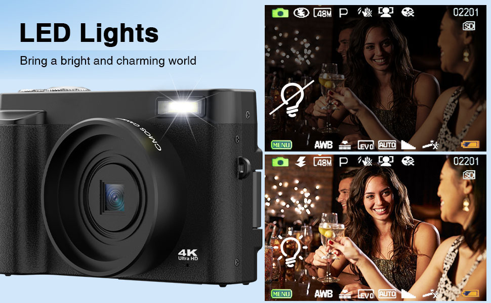 Digital Camera,Jumobuis 4K 48MP Autofocus Vlogging Camera with 32G Memory Card 16X Digital Zoom ...