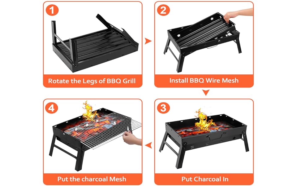 Amazon.com: TeqHome Portable Charcoal Grill, Small BBQ Grill Compact Foldable Barbecue Grill ...