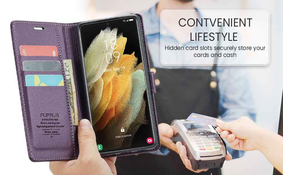 Amazon.com: FLIPALM Wallet Case for Samsung Galaxy S21 Ultra, RFID Blocking Credit Card Holder ...