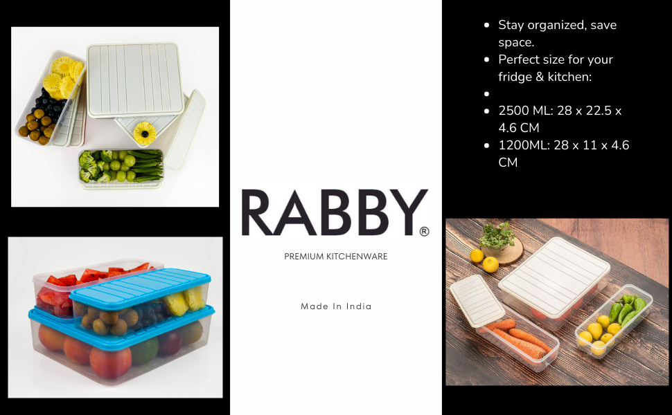 RABBY Modular Plastic Storage Containers with Lid, Fridge Storage Boxes Keeps Dry Fruits ...