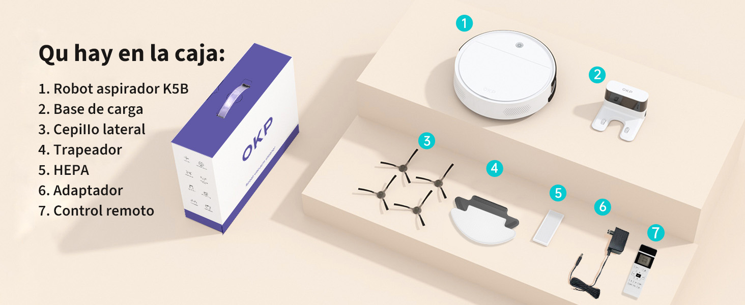 OKP Life K5B Robot Aspirador, Limpieza Silenciosa con Mopa a Control Remoto, Potencia de Succión ...