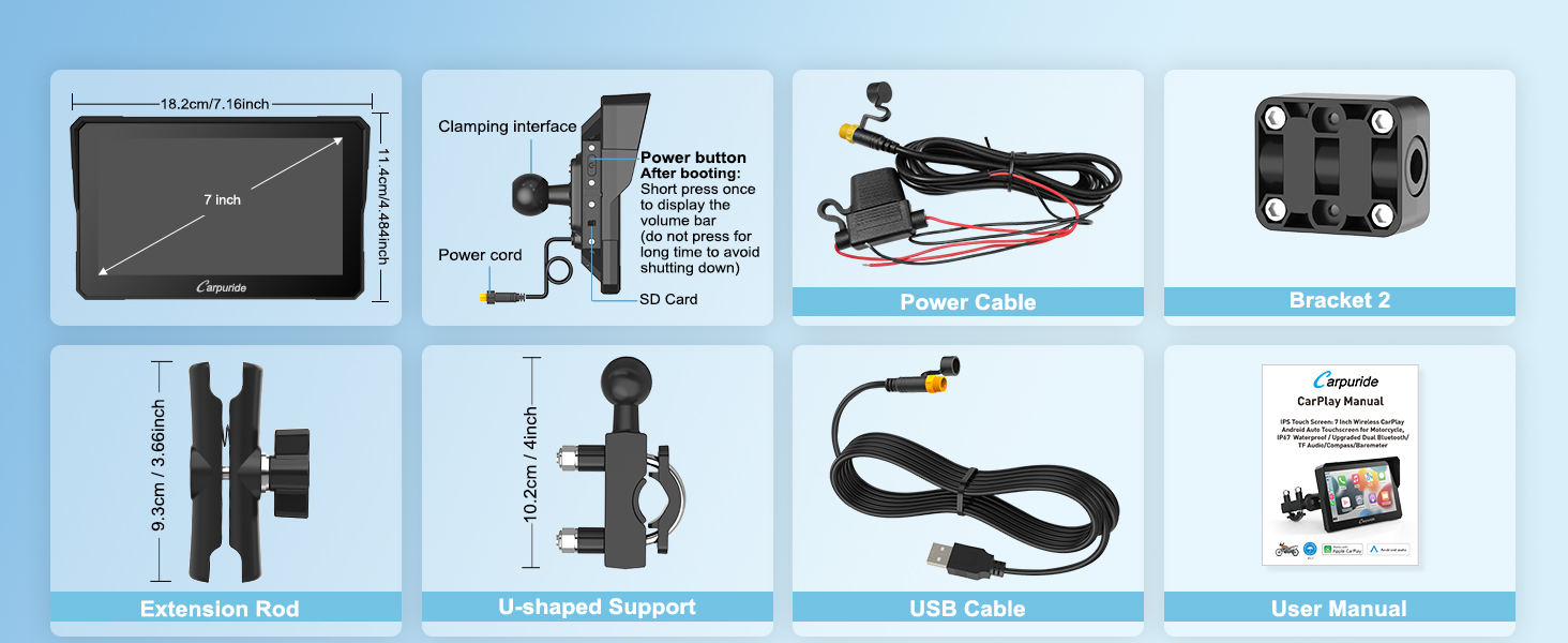 Carpuride W702 Pro Moto Carplay Schermo con Interfono Funzione, Senza Fili CarPlay e Android ...