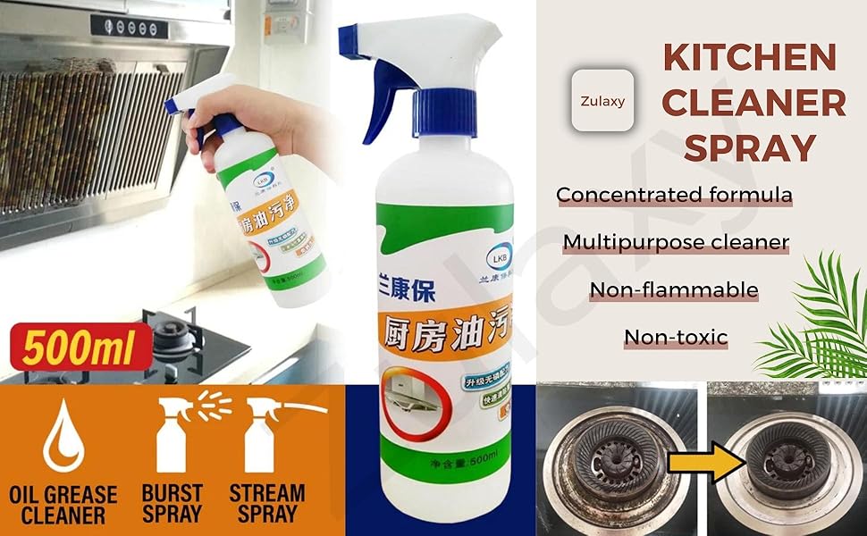 Zulaxy Kitchen Cleaner Spray for Oil & Grease Stain Remover, All Surface Non-Toxic & Non ...