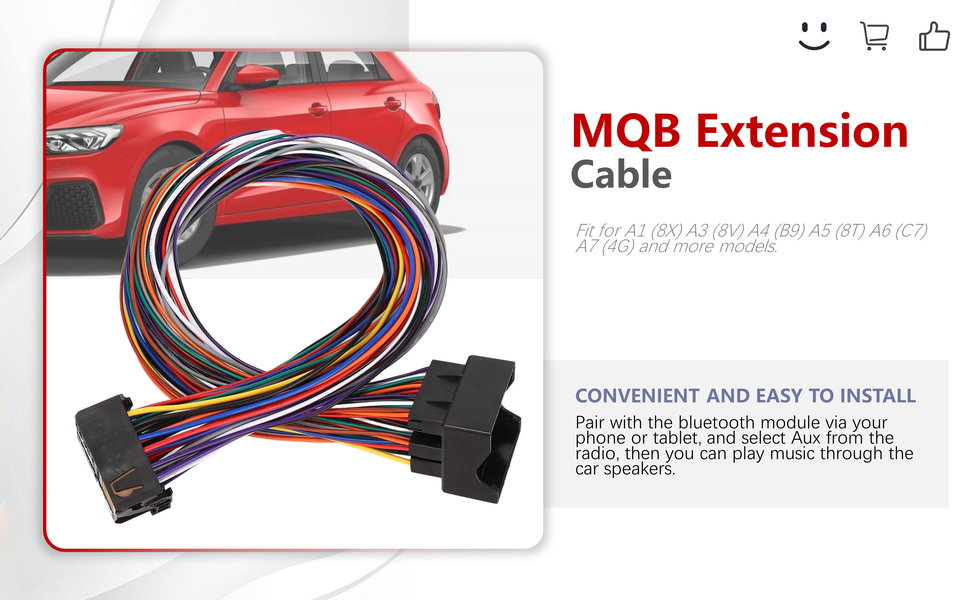 MQB Extension Cable, 60cm/23.62in 52Pin MQB Extension Adapter with Quadlock Connector, Radio ...