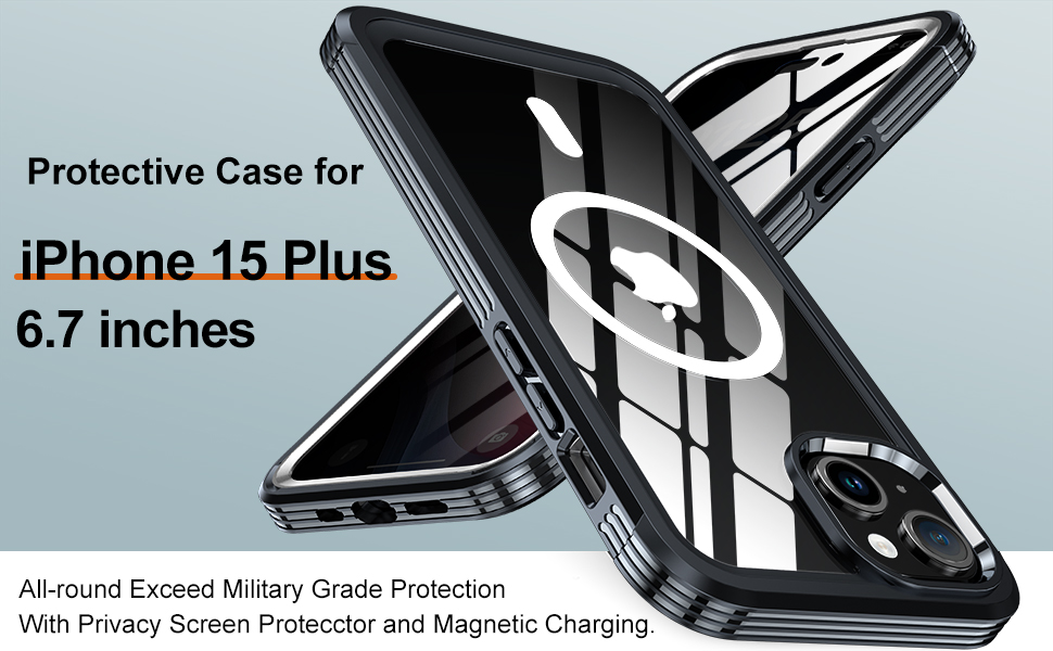 Amazon.com: Bestcellcase Compatible with iPhone 15 Plus Case, [Built-in Privacy Screen Protector ...