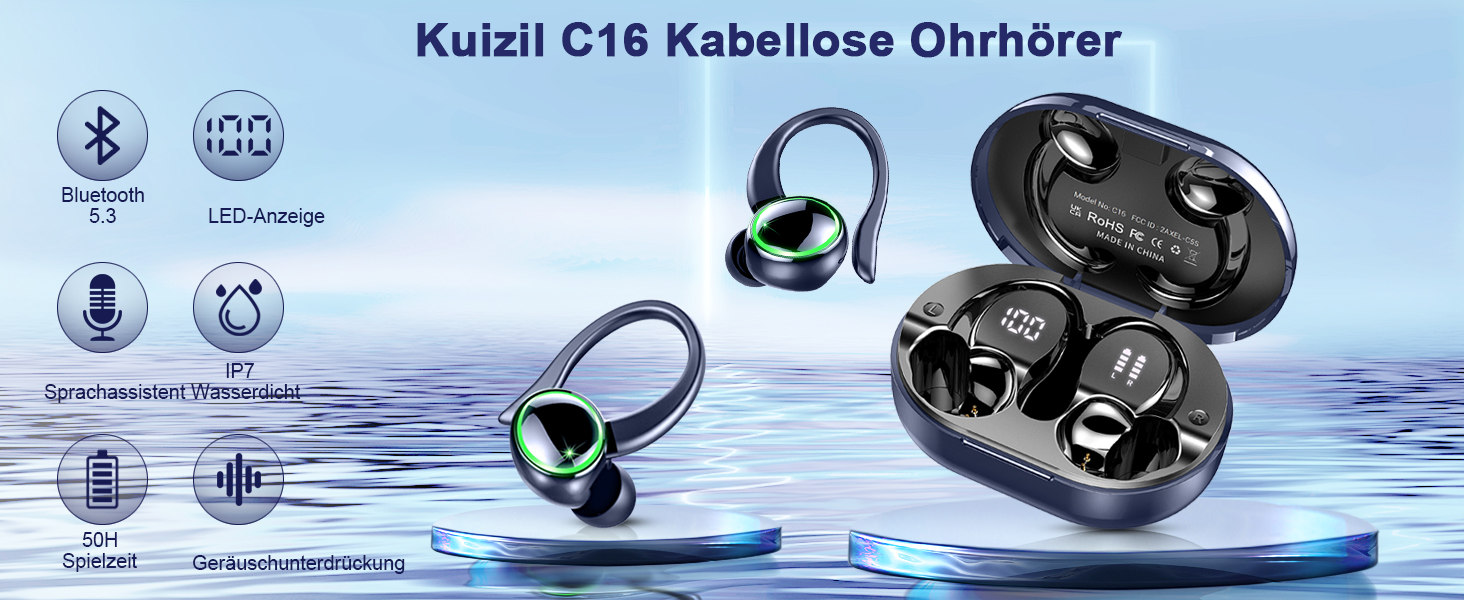 Bluetooth Kopfhörer Sport, in Ear Kopfhörer Kabellos mit 2 ENC Mikrofon ...