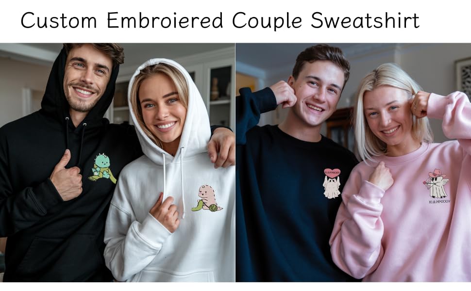 Amazon.com: Custom Embroidered Matching Couples Hoodies, Duck & Penguin ...