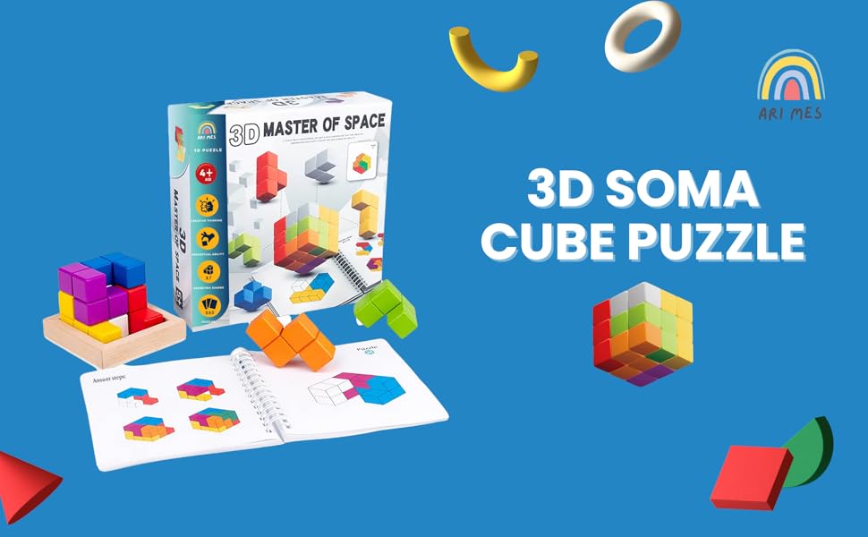 Amazon.com: ari mes 3D Soma Cube Puzzle for Adults and Kids with 60 Puzzle Questions Brain ...