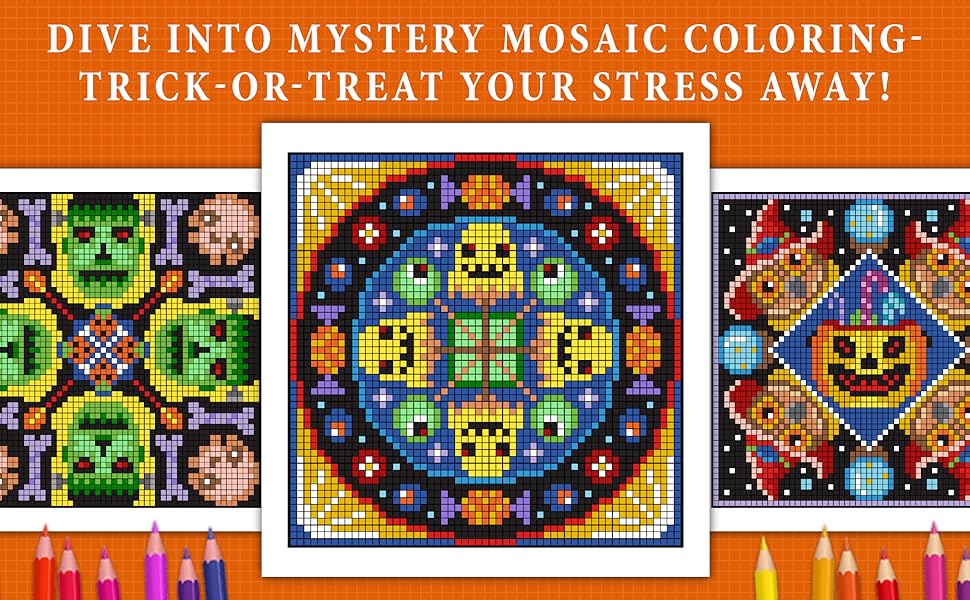 Amazon.com: Mosaic Art Halloween Mandalas: Mystery Color by Number ...