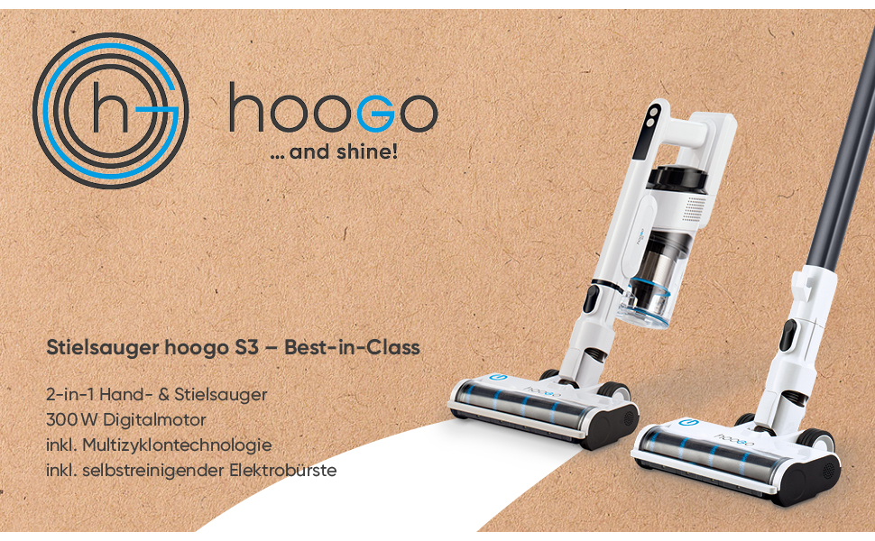 Amazon.de: hoogo Akku Staubsauger S3 2in1 | 300W | 21.000 Pa | beutellos kabellos | Laufzeit bis ...