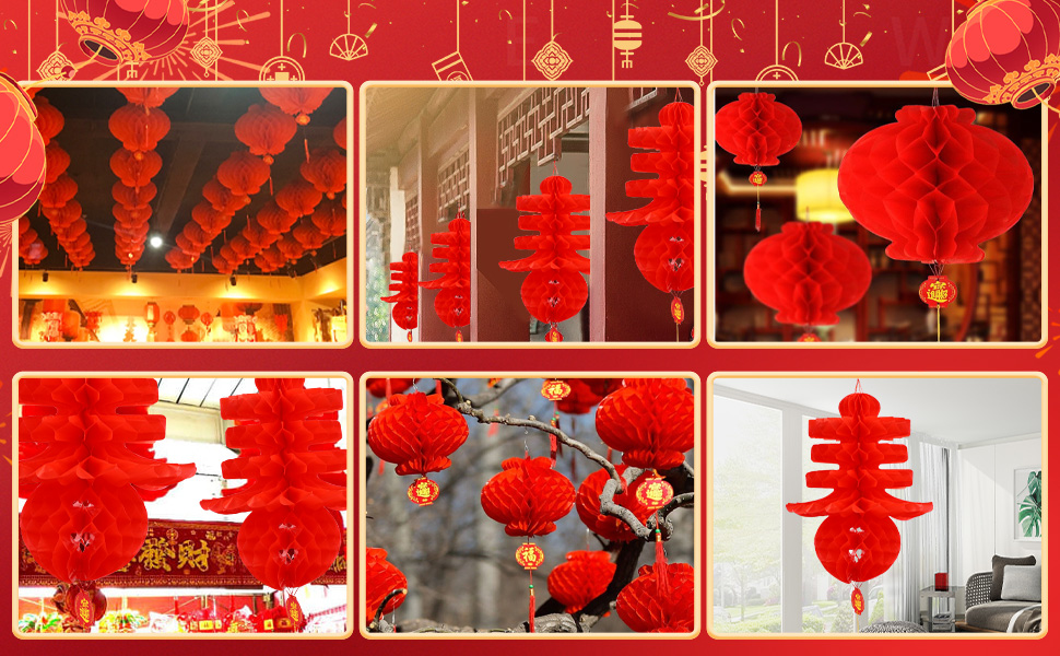 Chinese New Year Decorations 2024, 10 Pcs Red Chinese Lanterns Decor ...