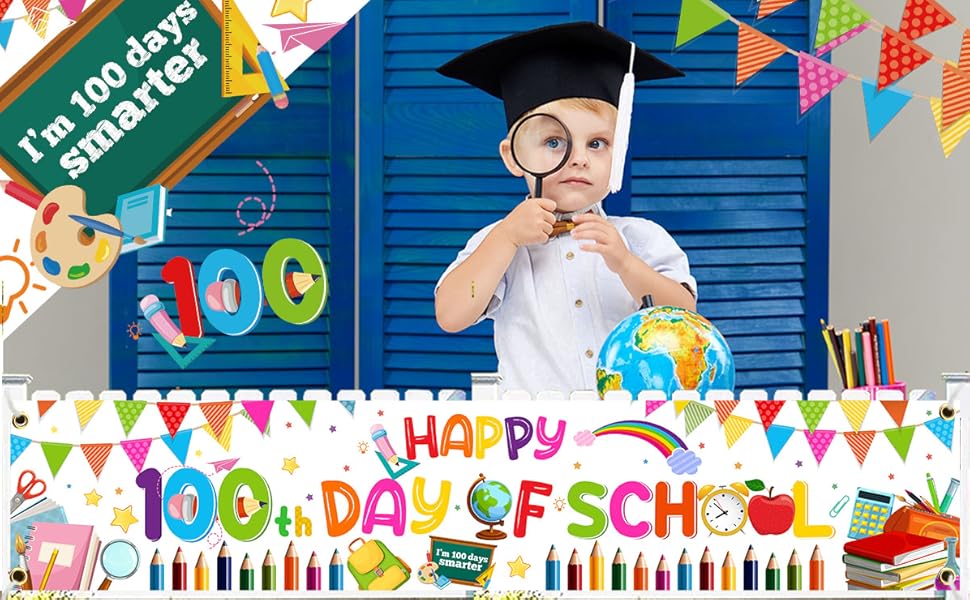 Amazon.com: Happy 100th Day of School Banner, 100th Day of School Decor ...
