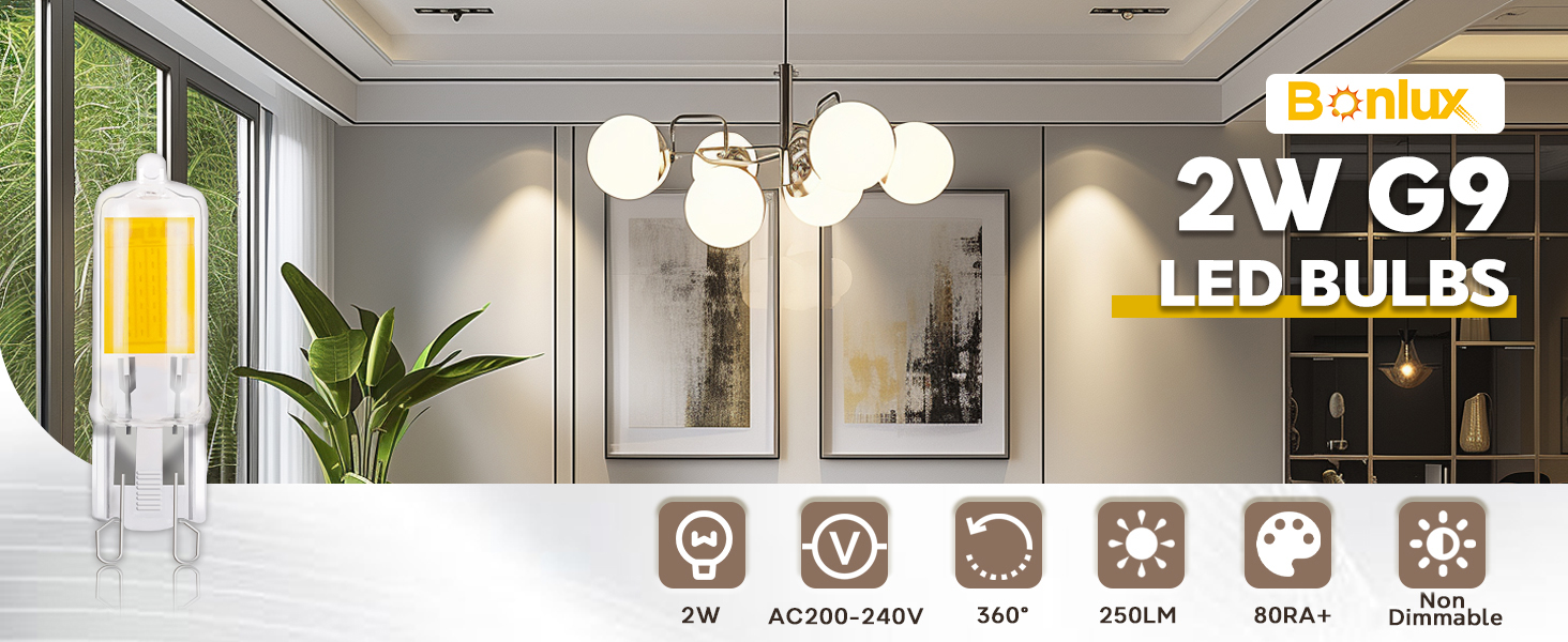 Bonlux 2W Ampoule G9 LED 4000K Blanc Naturel COB Puce Ampoule LED G9 Capsule 250LM 2W Equivalent ...