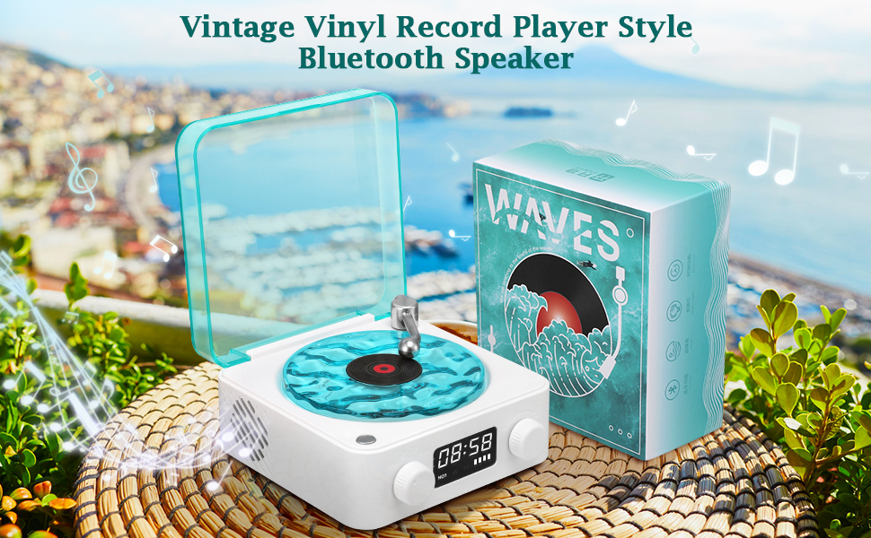 The Waves Vinyl Record Player, RGB Light Vintage Audio Record Players ...