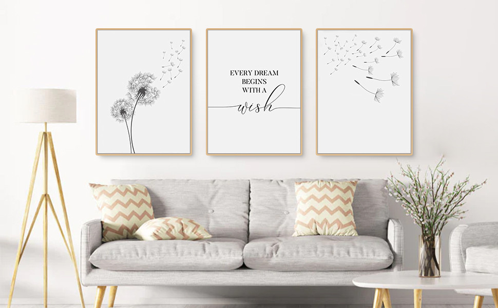 Amazon.de: Trayosin 3er Poster Set Wohnzimmer - Aesthetic Blume Schwarz Weiß Bilder Deko ...