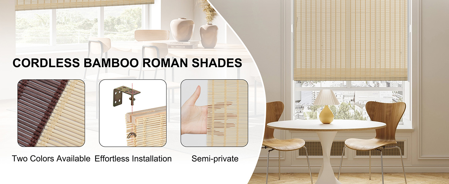 Amazon.com: LUCKUP Cordless Bamboo Roman Shades, Light Filtering Bamboo ...