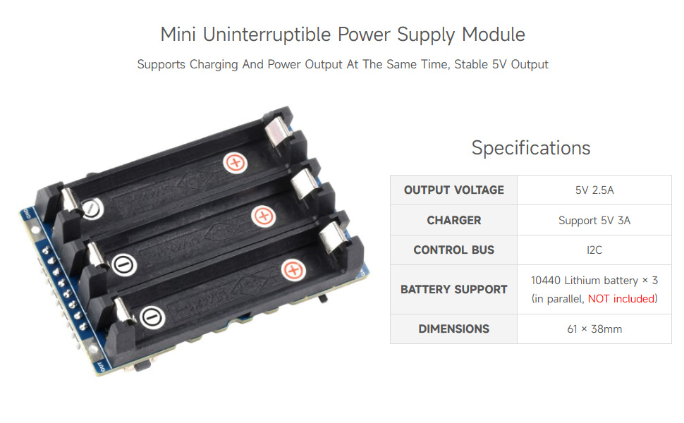 Amazon.com: Waveshare Mini Uninterruptible Power Supply Module ...