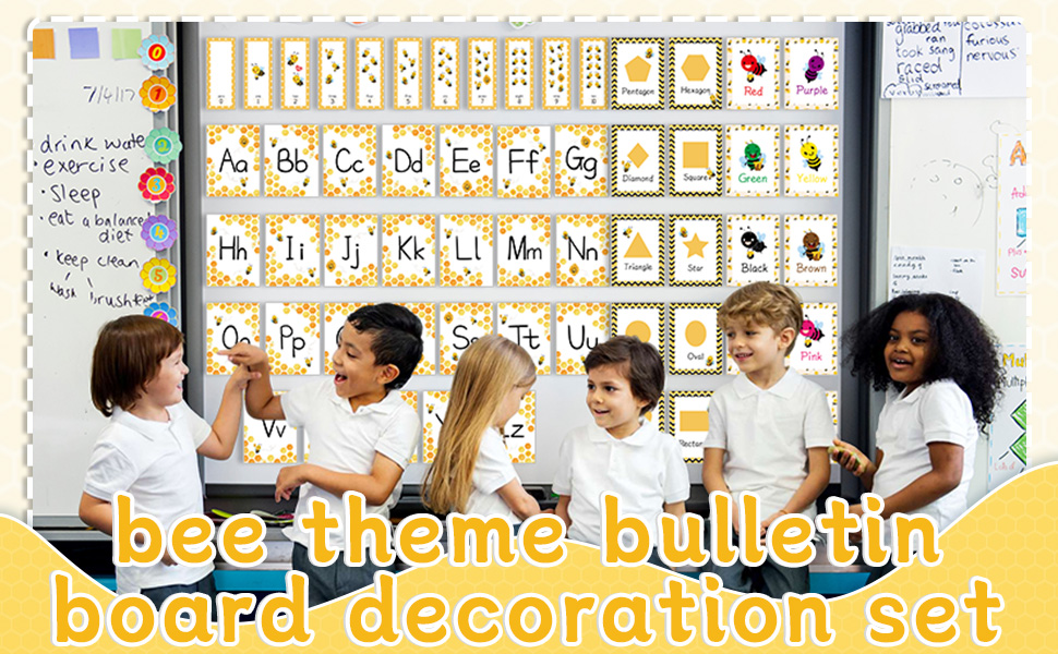 Amazon.com : Bee Theme Bulletin Board Decoration Alphabet Colors Shapes ...