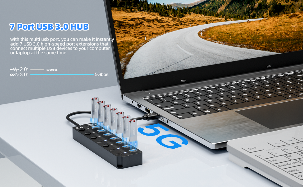 Amazon.com: Concentrador USB 3.0, concentrador USB Eanetf de 7 puertos con interruptores LED ...