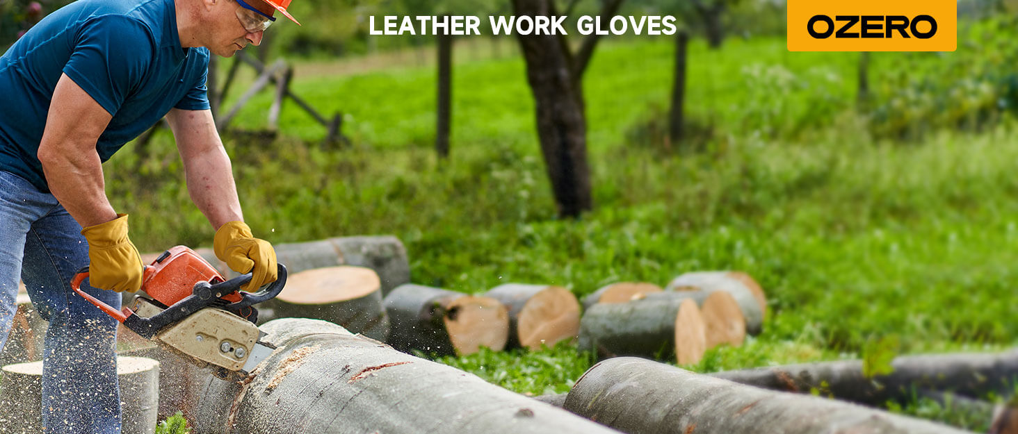OZERO Leather Work Gloves for Men or Women, Cowhide Garden Glove for Construction, Utility ...