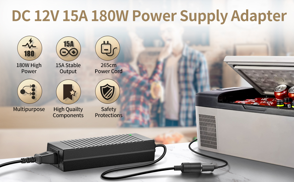 BGFOX 15A/180W AC 110V-240V to DC 12V Converter, 2.65M Car Charger Power Supply Cigarette ...