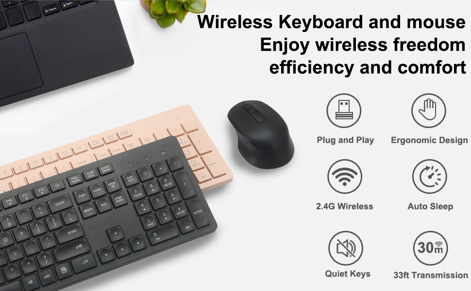 Amazon.com: Wireless Keyboard and Mouse Combo, Quiet and Soft 2.4G Full ...