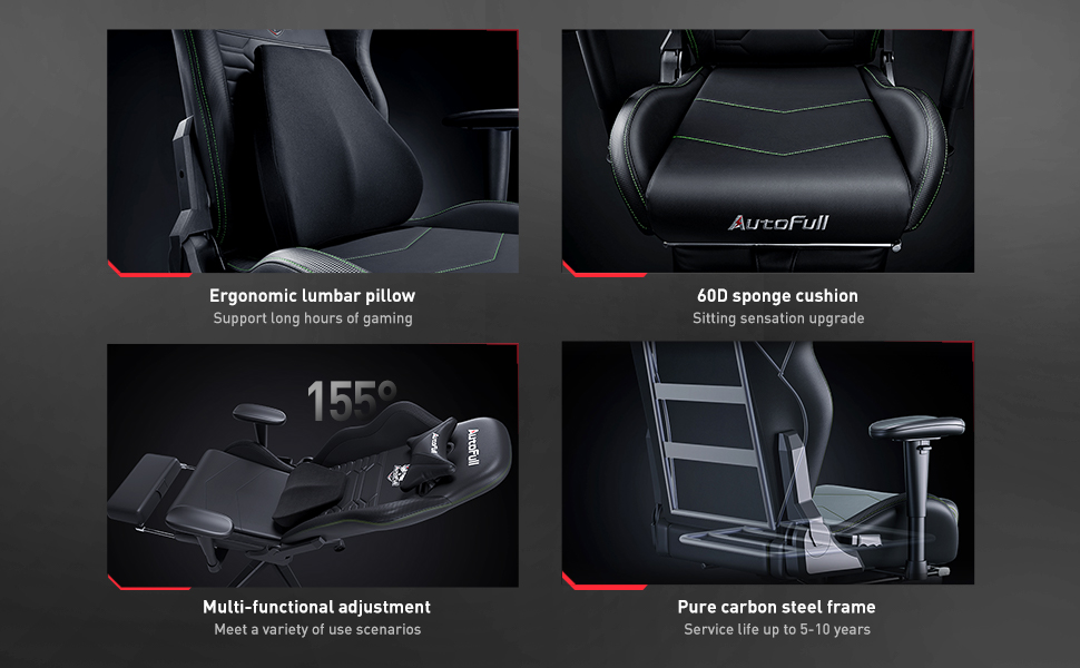 AutoFull C3 Gaming Chair Office Chair PC Chair with Ergonomics Lumbar Support, Racing Style PU ...