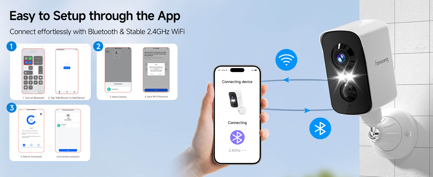 fanxiang 2K Wireless Security Camera Outdoor Rechargeable Battery Camera WiFi, 300° Pan Rotating ...