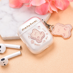 Amazon.com: Aleviker Clear AirPods Case with Bear Keychain Cute Cartoon Bear Design Full ...