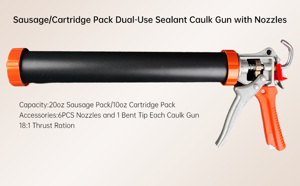 Sausage Tube Caulk Gun,20 oz Sausage Pack/10 oz Cartridge Adhesive Dual-Purpose,18:1 Thrust,15 ...