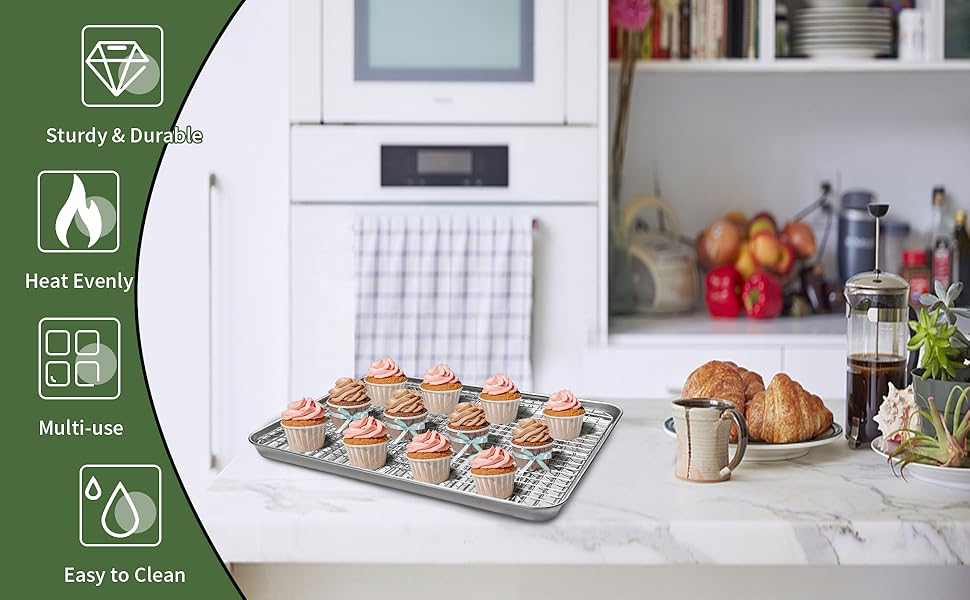 Amazon.com: Baking Sheet Tray with Cooling Rack Set (2 Pans + 2 Racks ...