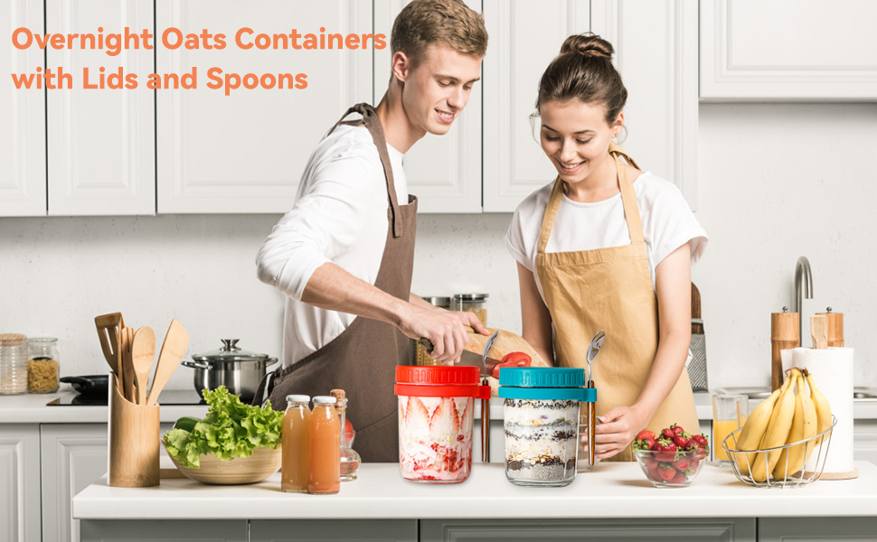 Amazon.com: PAIKON Overnight Oats Containers with Lids and Spoons, 4 Pack Mason Jars Oatmeal ...