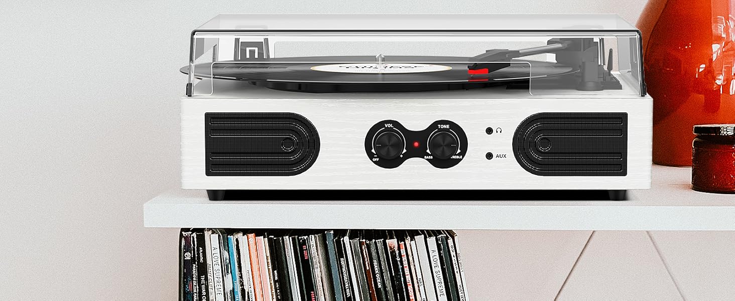 Amazon.com: Vinyl Record Player with Built-in Stereo Speakers and Bass ...