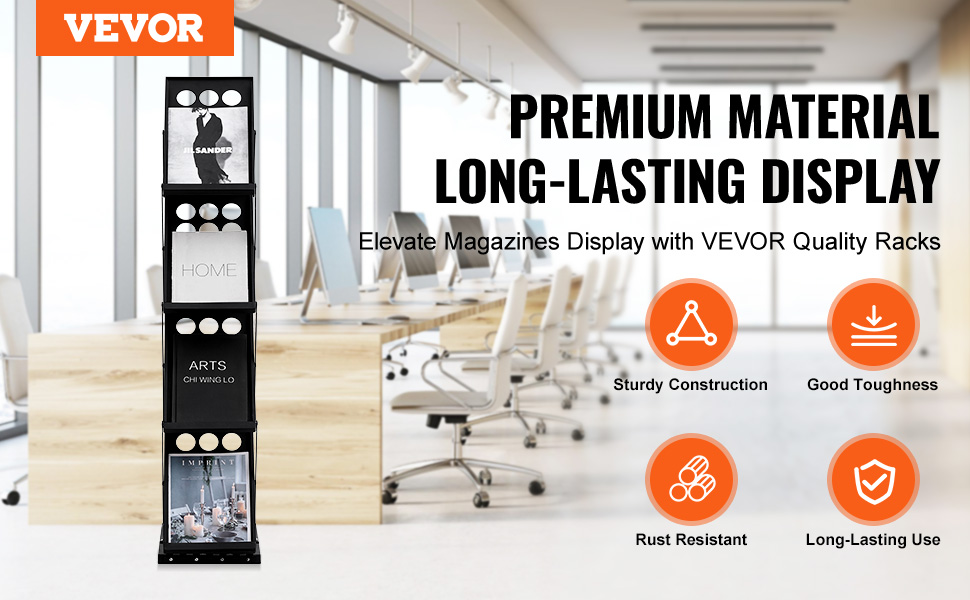 VEVOR Foldable Magazine Display Rack. 4-Tier Brochure Literature Display Stand, Portable Catalog ...