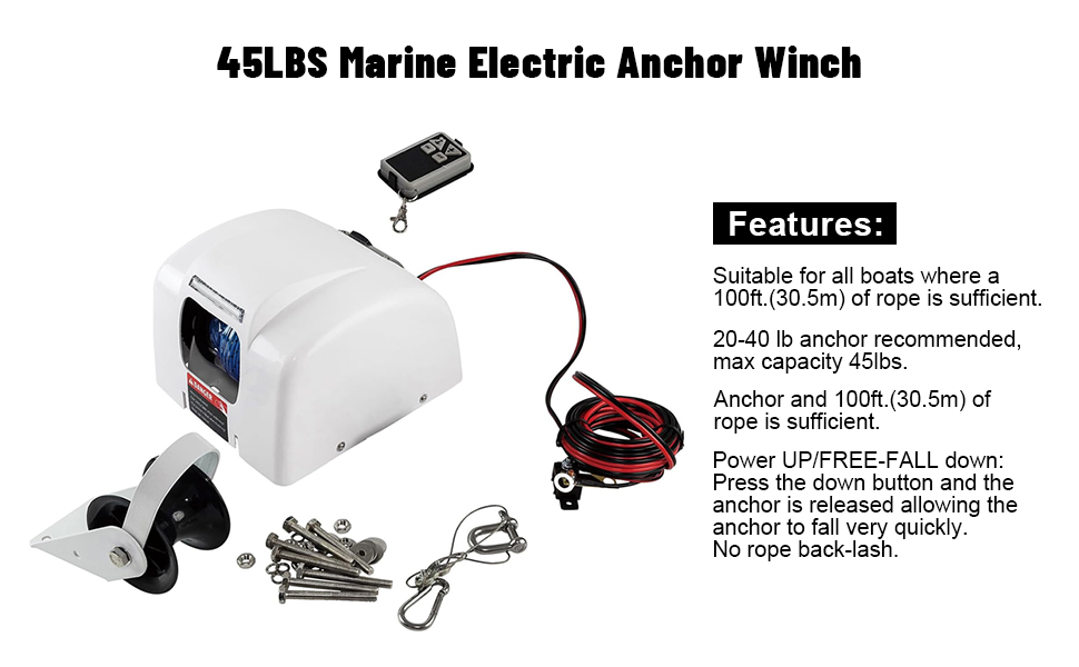 Amazon.com : GDIFLS Electric Anchor Winch - 12V Up to 35 LBS Electric Marine Anchor Winch w ...