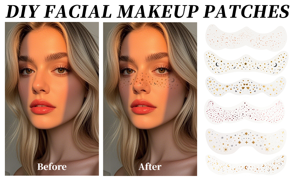 Amazon.com : Generic Glitter Freckles Tattoo, 6 Pcs Face Makeup Patches, Waterproof Sparkle ...