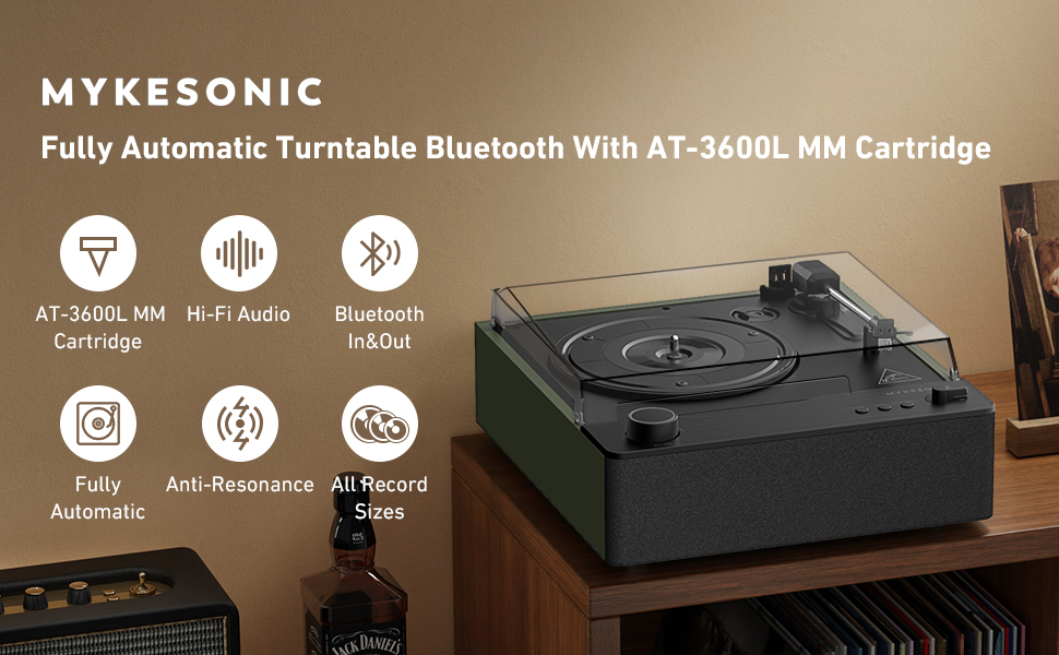 Amazon.com: Fully Automatic Record Player Bluetooth, MYKESONIC Belt Drive Vinyl Turntable ...