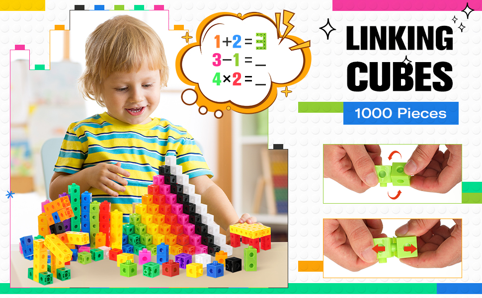 Jenaai 1000 Pieces Linking Counting Cubes Plastic Counting Blocks Colorful Math