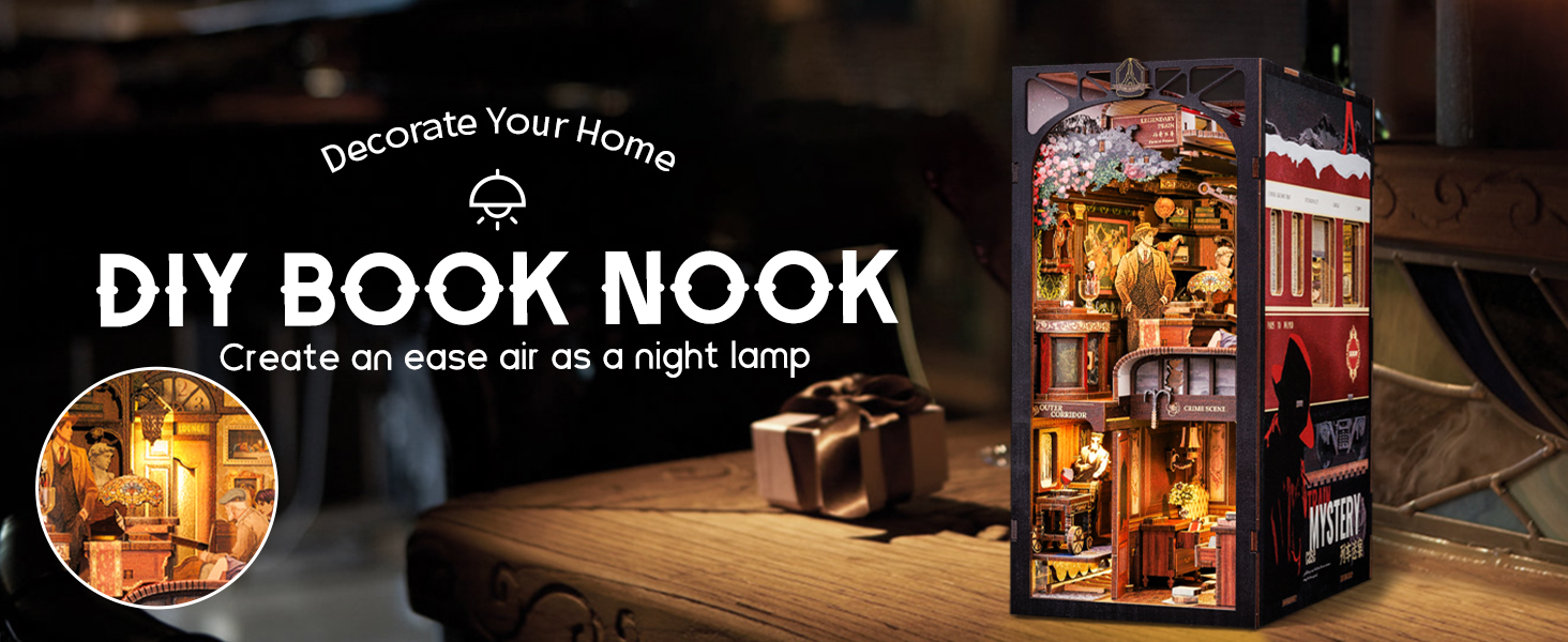 Fsolis DIY Book Nook Kit, 3D Wooden Puzzle Miniature House Kit Booknook Kit Bookshelf Decor Book ...