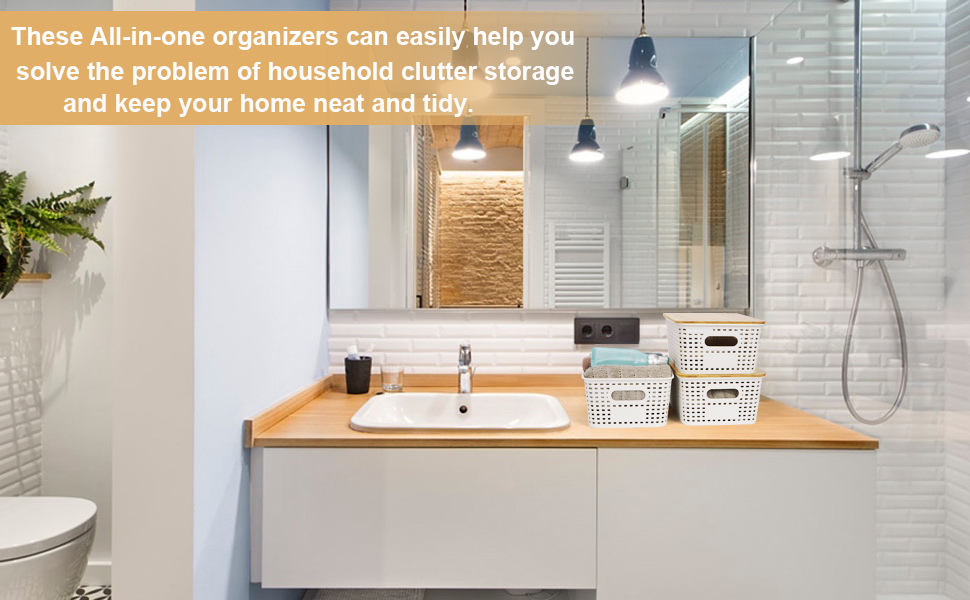 UHAPEER 6 PCS Storage Bins with Bamboo Lids Plastic Baskets Plastic ...