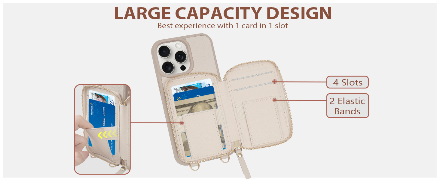 Amazon.com: LAMEEKU for iPhone 15 Pro Max Wallet Case with Credit Card Holder, Zipper Leather ...