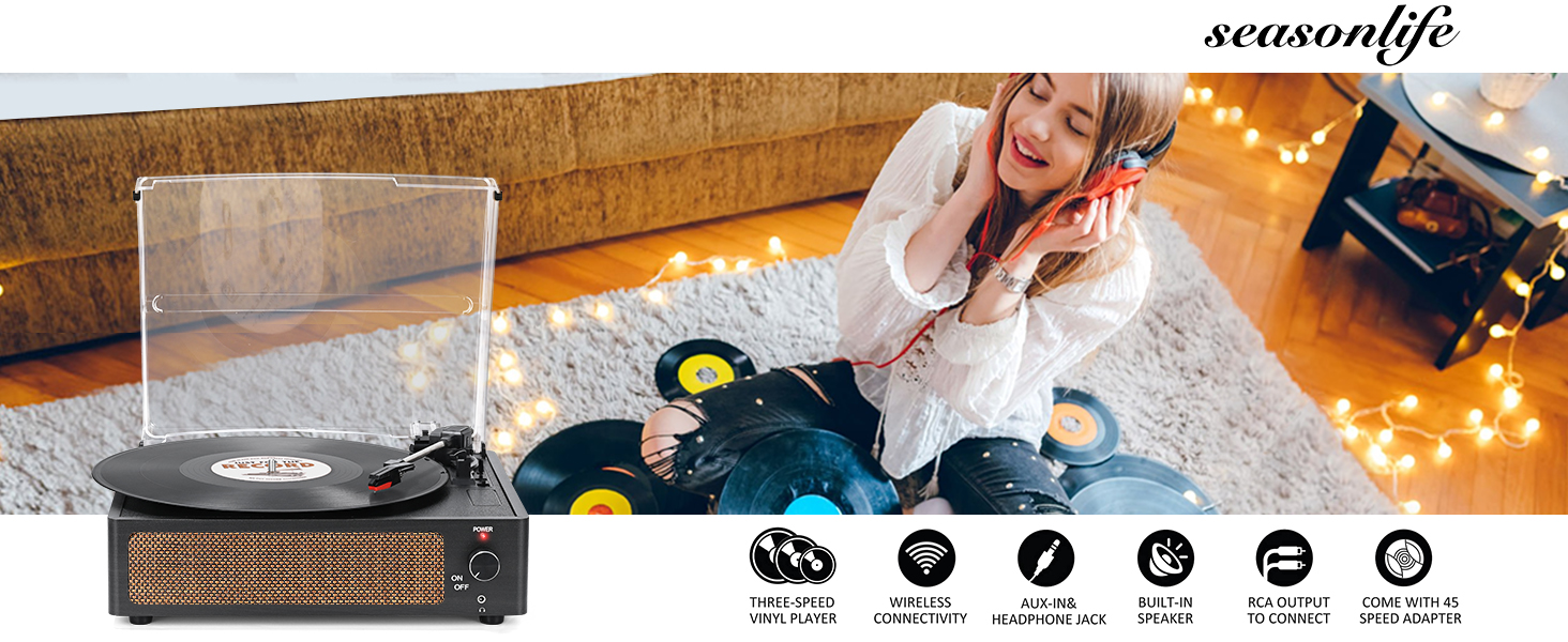 Amazon.com: Vinyl Record Player with Speakers Vintage Turntable for ...