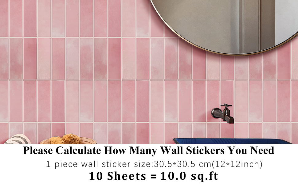 10-Pack Pink Peel and Stick Backsplash Tiles for Kitchen, 12" Self ...