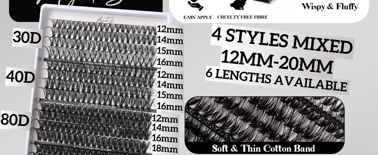 Amazon.com: Lash Clusters 320pcs Lash Extension Kit 30D 40D 80D 100D Individual Lashes Kit 12 ...