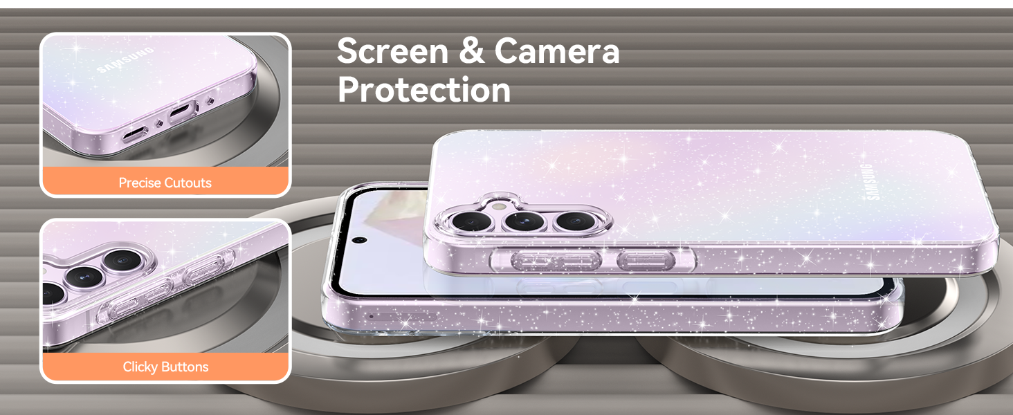 AROYI 3 in 1 Clear Glitter Case for Samsung Galaxy A35 5G Case with 2 Tempered Glass Screen ...