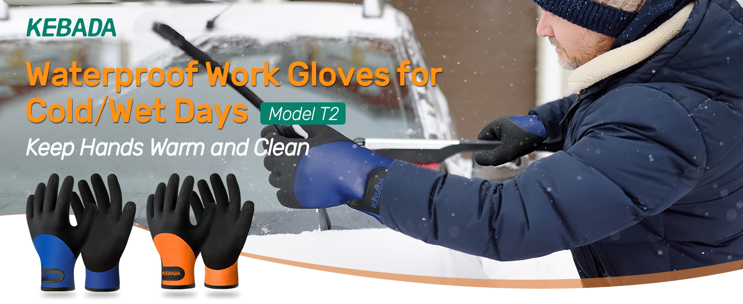 Kebada T2 Waterproof Winter Work Gloves for Men and Women - Thermal Insulated Freezer Gloves for ...