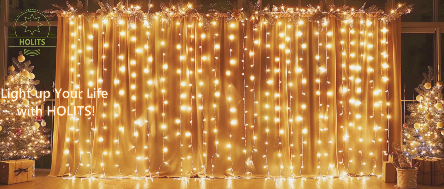 Amazon.com: HOLITS Fairy Curtain Lights Upgraded 100% Tangle-Free Warm ...