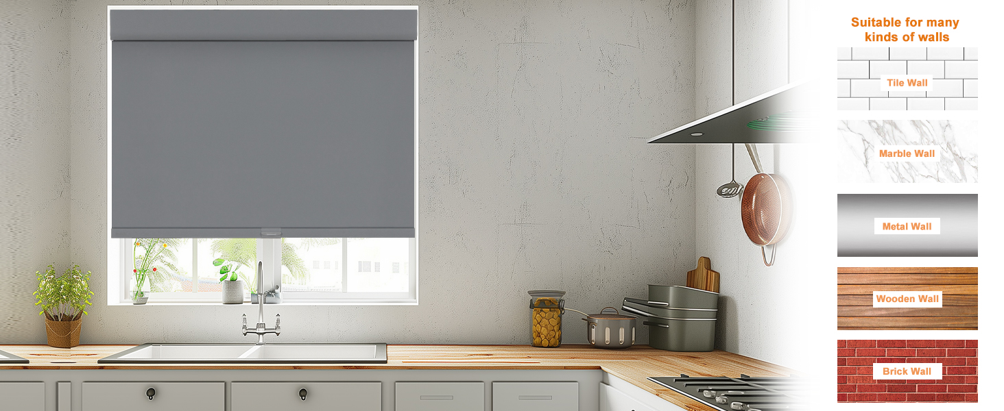 Amazon.com: Persilux No Drill No Tools 100% Blackout Roller Shades for Indoor windows, Free-Stop ...