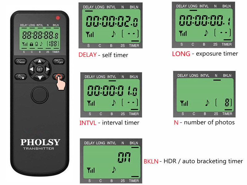 Amazon.com : PHOLSY Wireless Timer Shutter Remote Release Control with HDR and Intervalometer ...