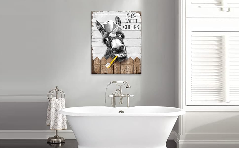 Amazon.com: Farmhouse Bathroom Decor Wall Art Funny Donkey Bathroom Wall Art Donkey Bite ...